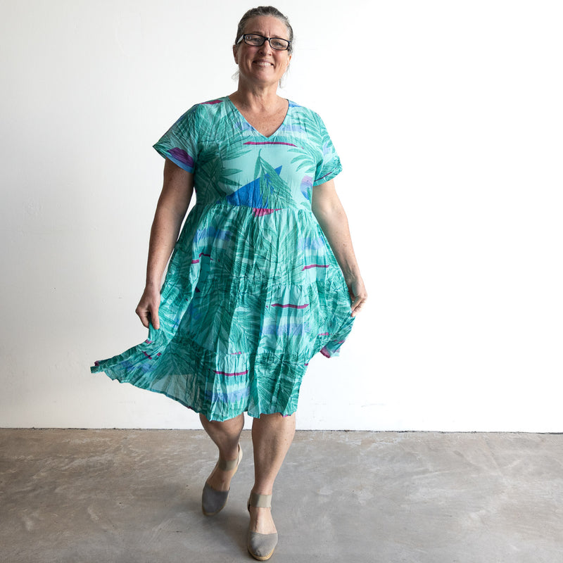 One Summer Tiered Smock Dress - Rainbow Beach Aqua – KOBOMO