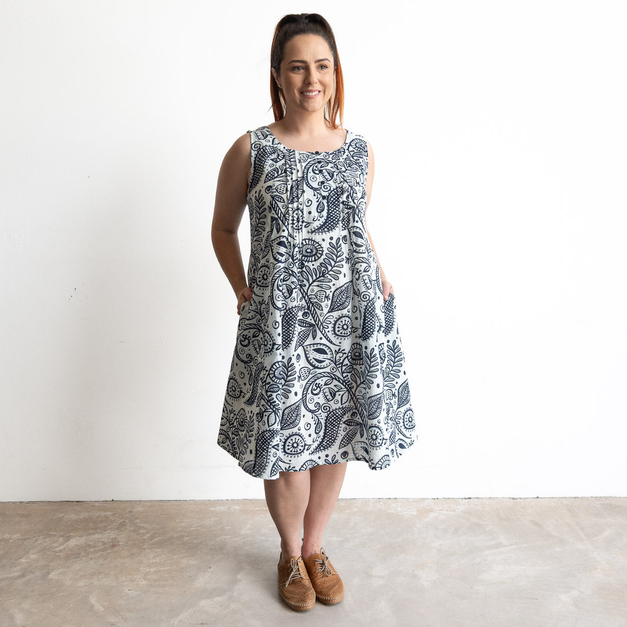 Pintuck Smock Dress - Botanicals Navy – KOBOMO