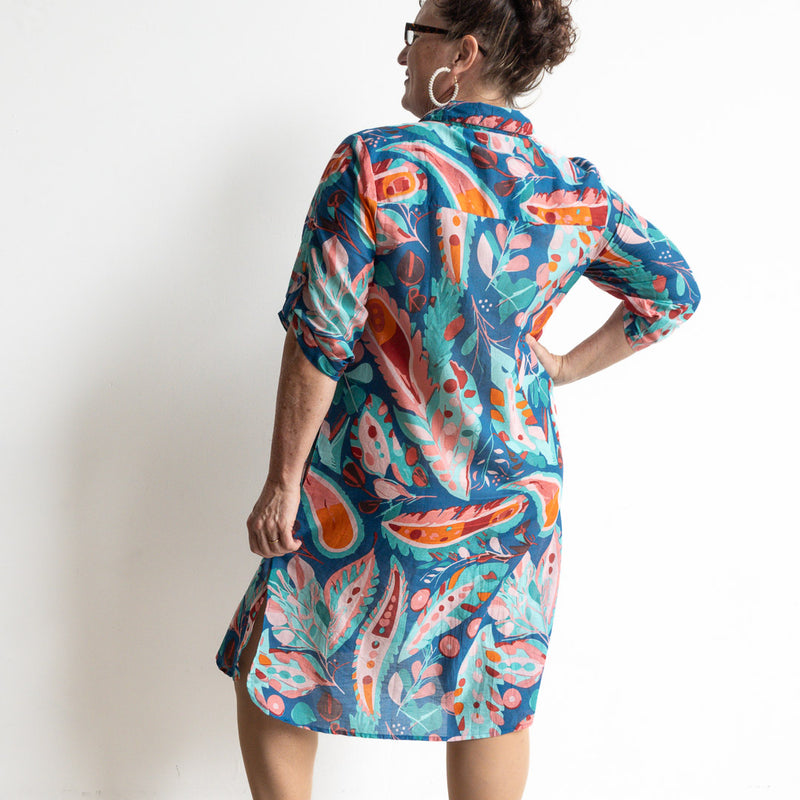 Poolside Cotton Shirt Dress - Tropical Sea – KOBOMO