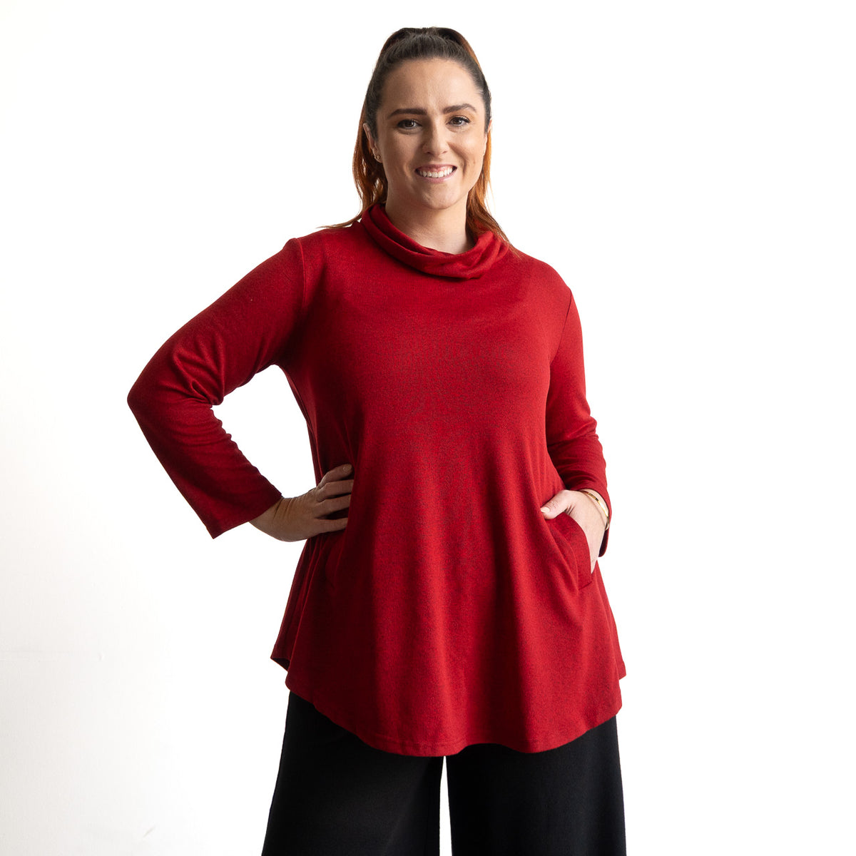 Winter Cowl Neck Tunic Top in Paisly Floral with Pockets – KOBOMO